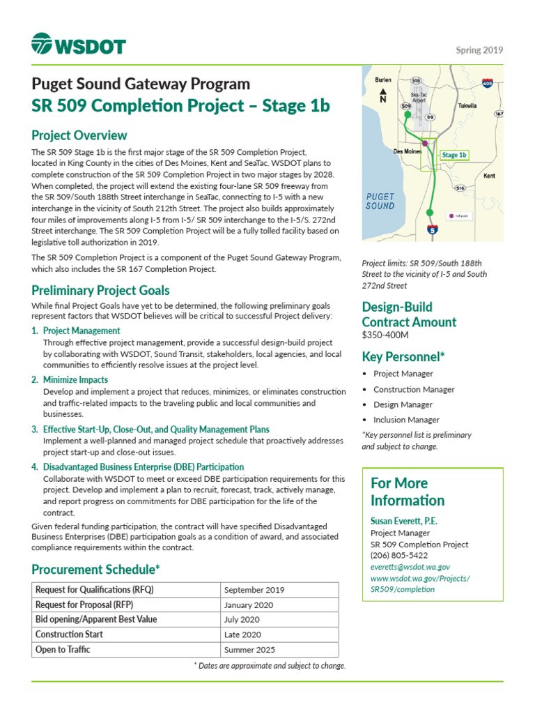 SR 509 Completion Project - Stage 1b: Puget Sound Gateway Program | PDF ...