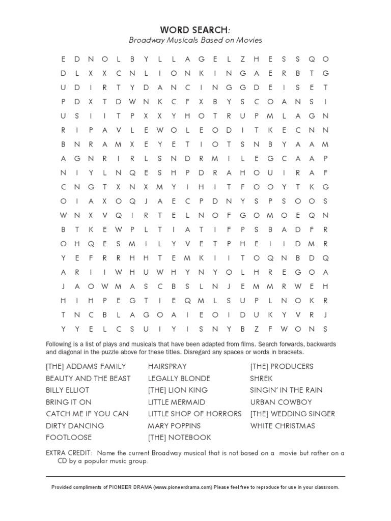 Broadway Musical Sword Search | PDF