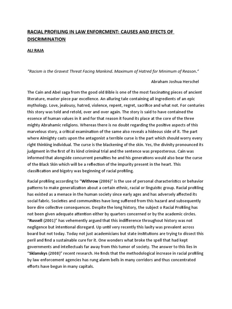 Racial Profiling in Law Enforcment: Causes and Efects of Discrimination ...