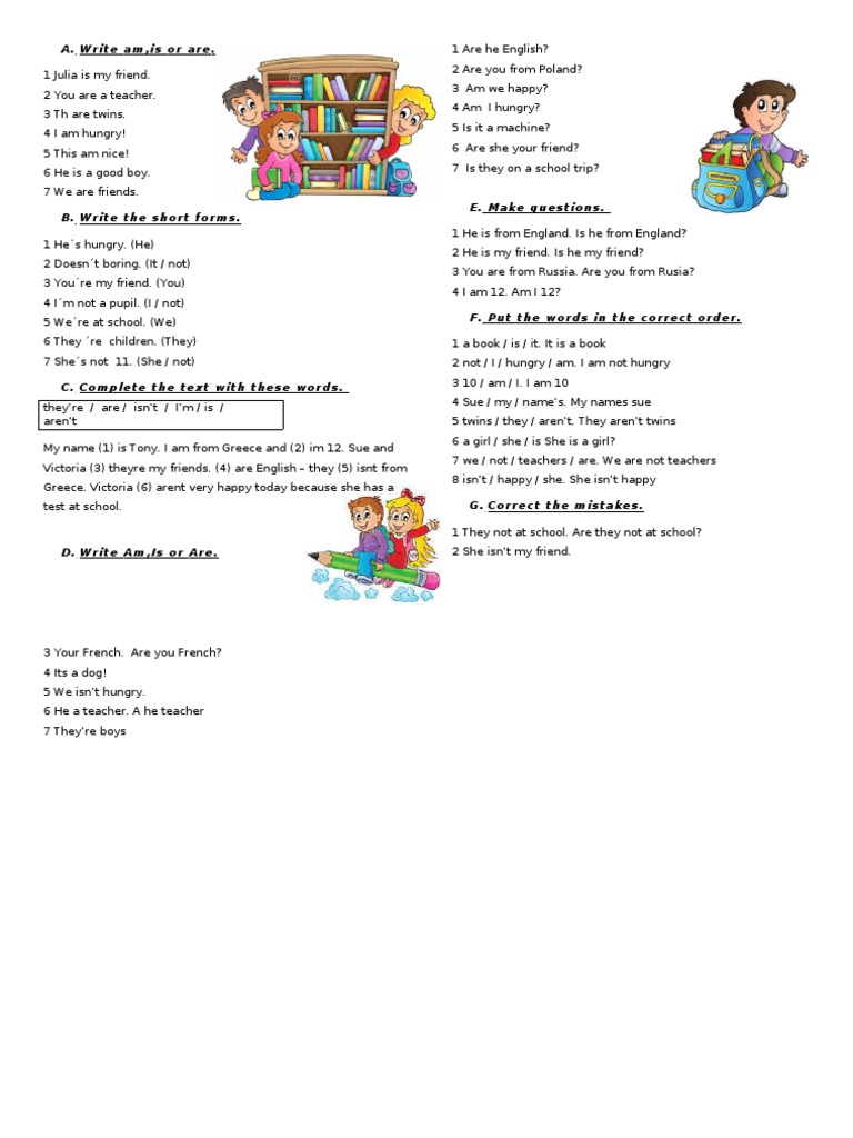 A. Write Am, Is or Are | PDF