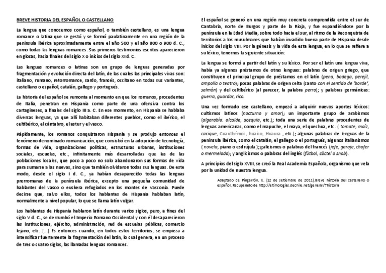 BREVE HISTORIA DEL ESPAÑOL O CASTELLANO (Secuencia) | PDF | latín ...