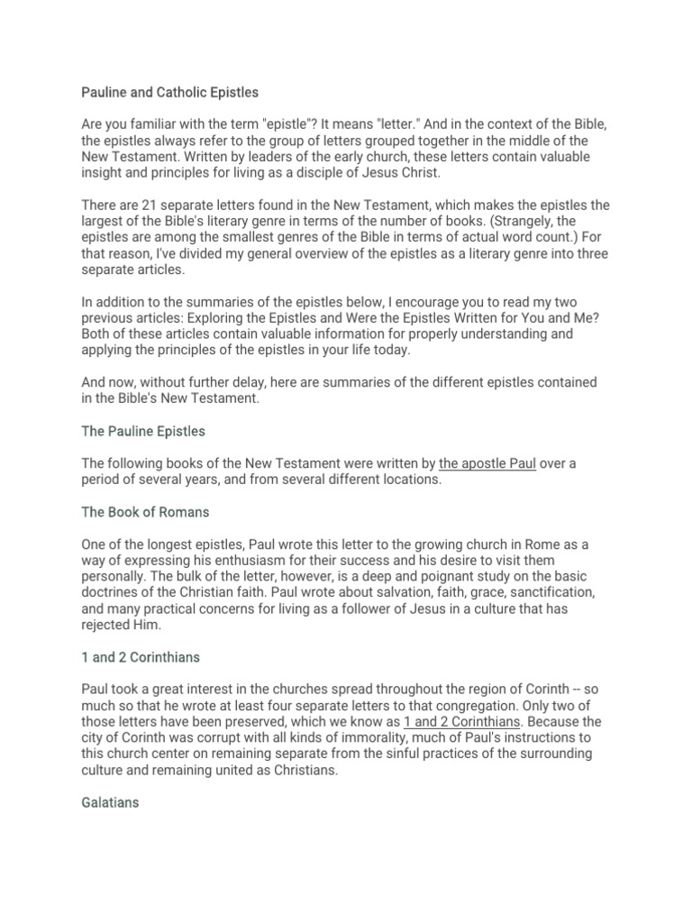 Pauline and Catholic Epistles | PDF | Paul The Apostle | Canonical Epistles