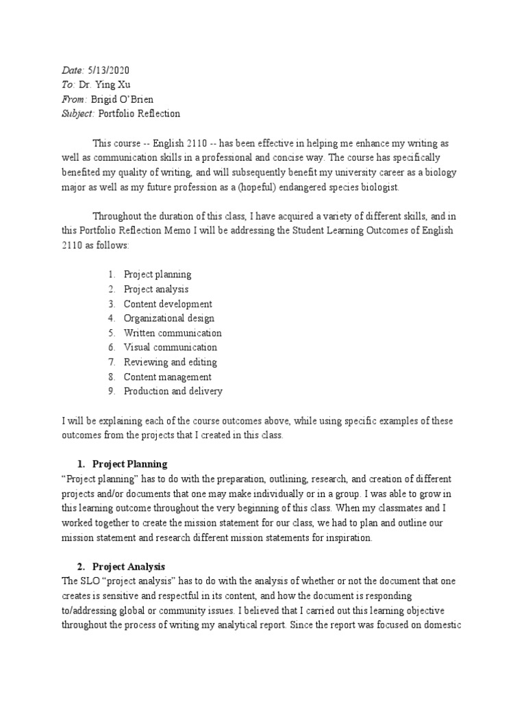 Portfolio Reflection | PDF | Infographics | Learning