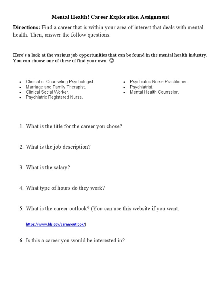 Career Exploration-Mental Health | PDF | Self-Improvement
