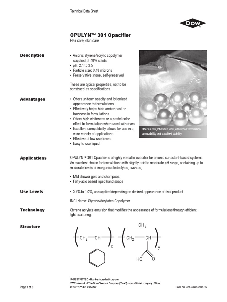 TDS - Opulyn 301 - Ingles - H&L | PDF | Surfactant | Chemistry