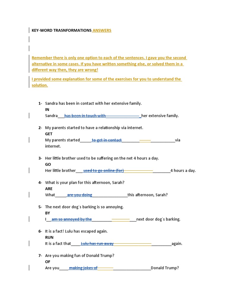 Key Word Transformations | PDF