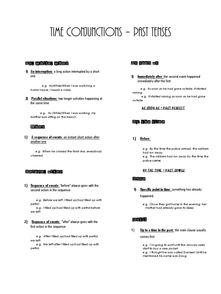 Time Conjunctions - Past Tenses - Theory | PDF | Grammatical Tense ...