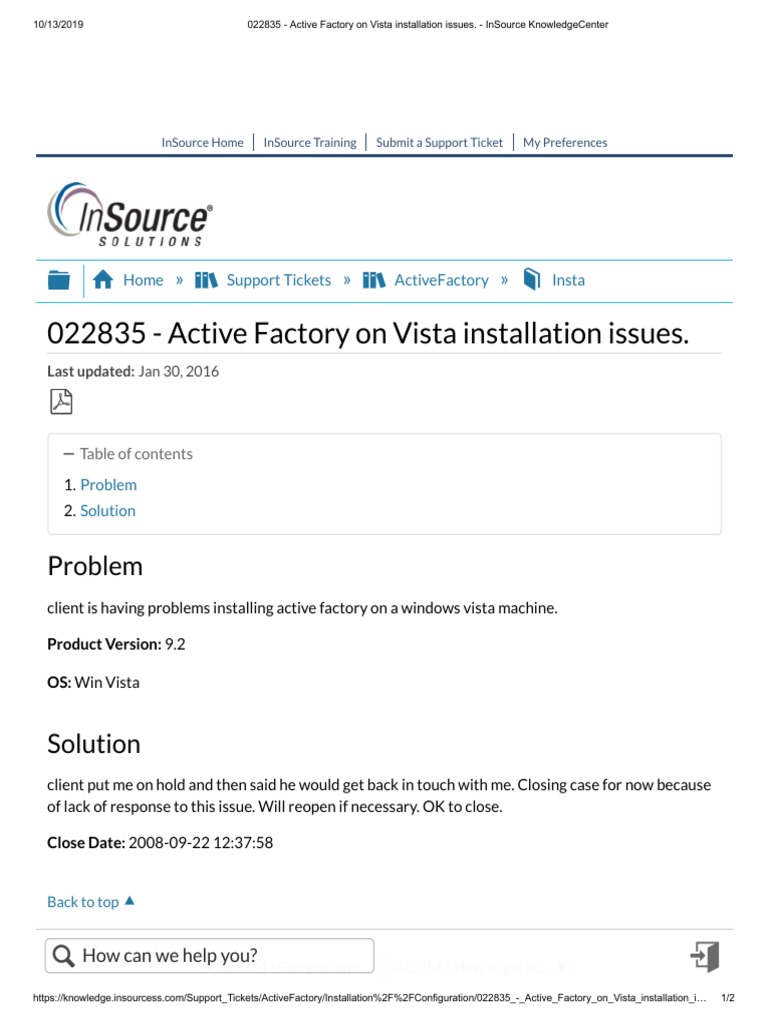 Active Factory On Vista Installation Issues. - InSource KnowledgeCenter ...