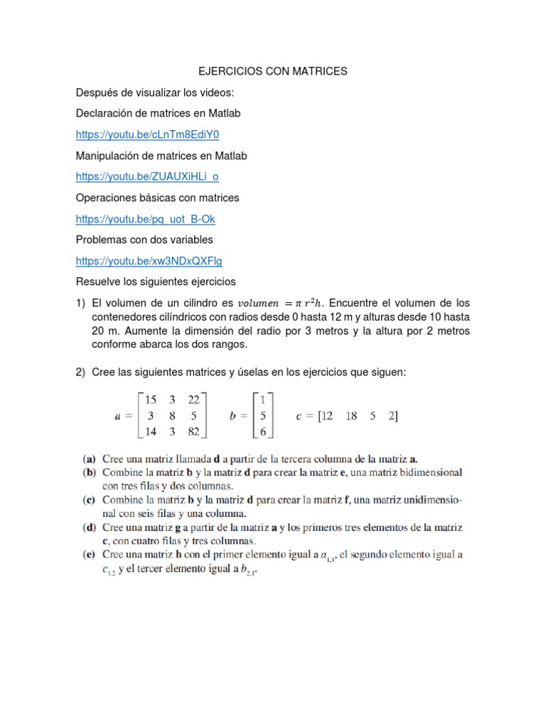 Ejercicios Con Matrices PDF | PDF | Horizonte | Presión