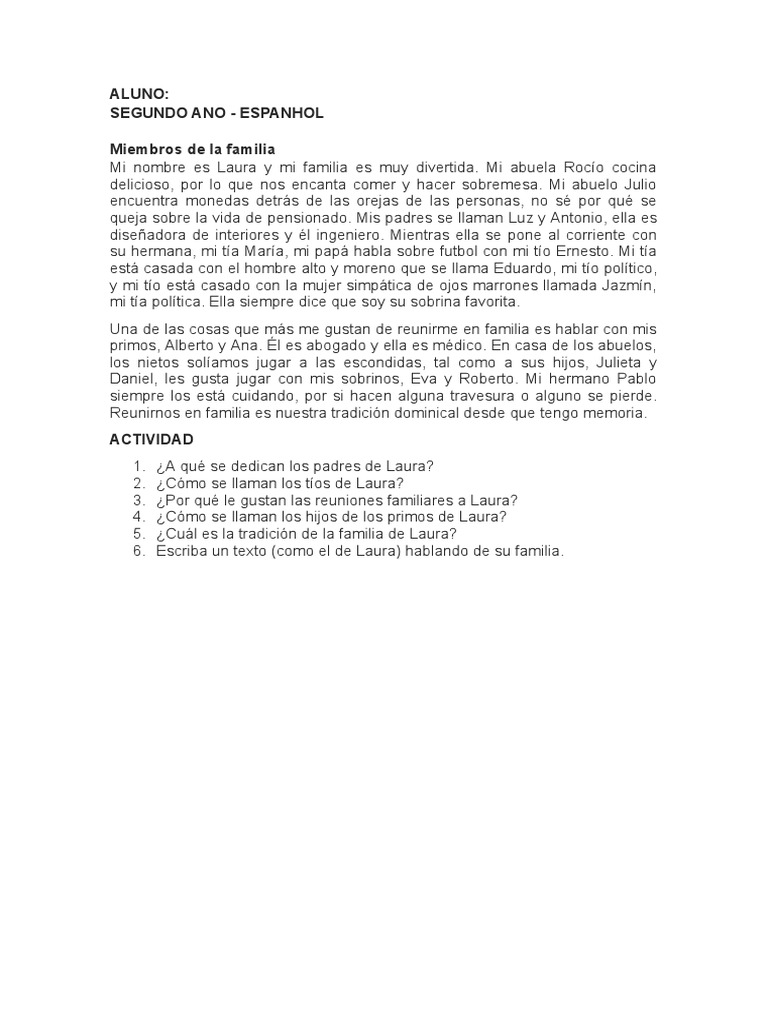 Una familia divertida y unida: Miembros de la familia de Laura | PDF