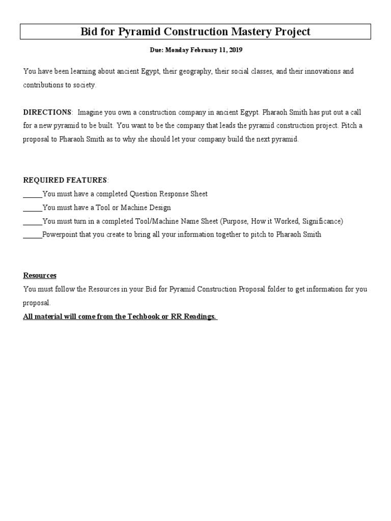 Rubric Bid For Pyramid Construction 1 | PDF | Ancient Egypt | Behavior ...