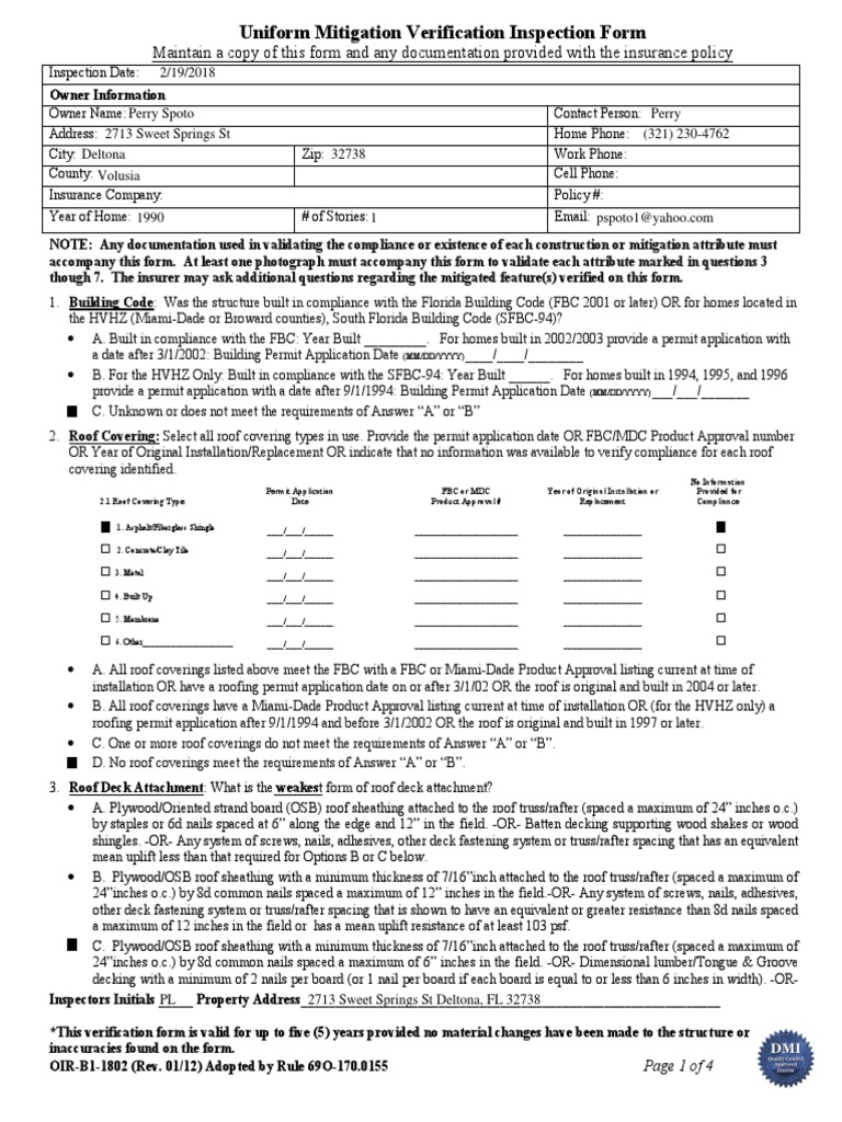 Uniform Mitigation Verification Inspection Form | Download Free PDF ...