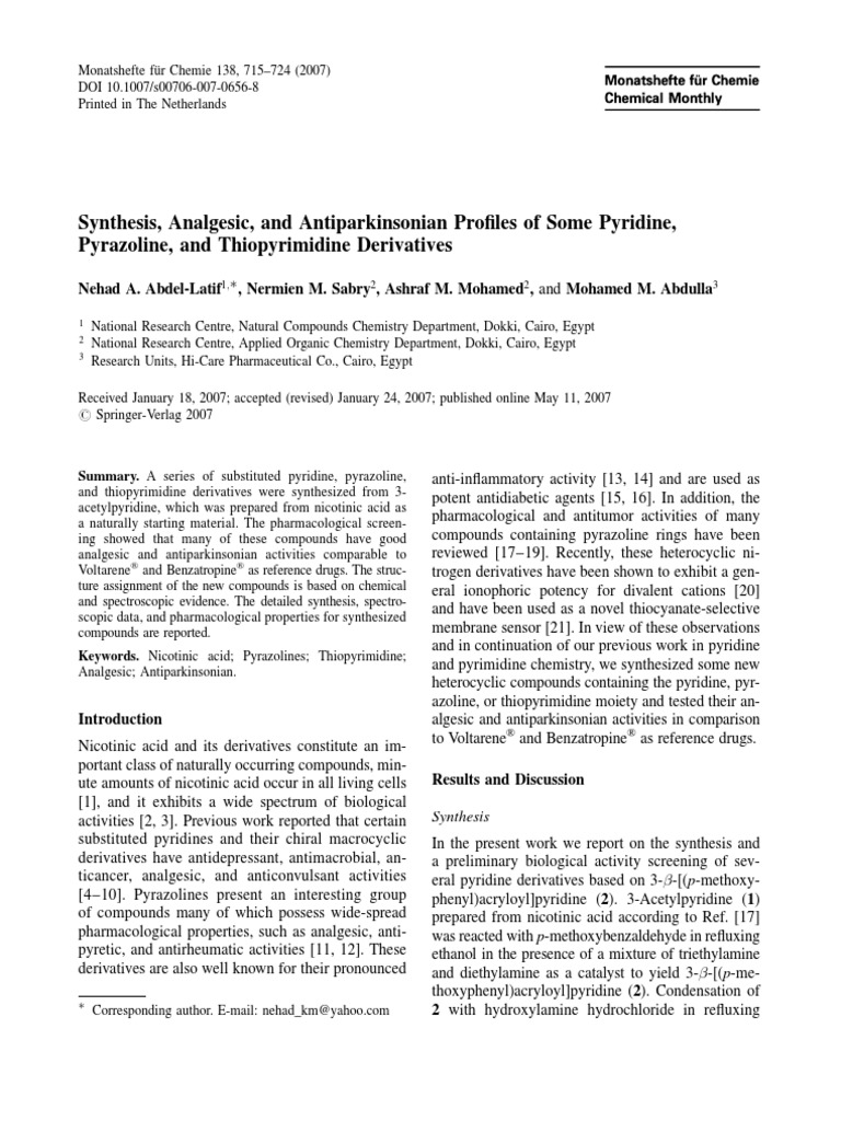 Synthesis, Analgesic, and Antiparkinsonian Profiles of Some Pyridine ...
