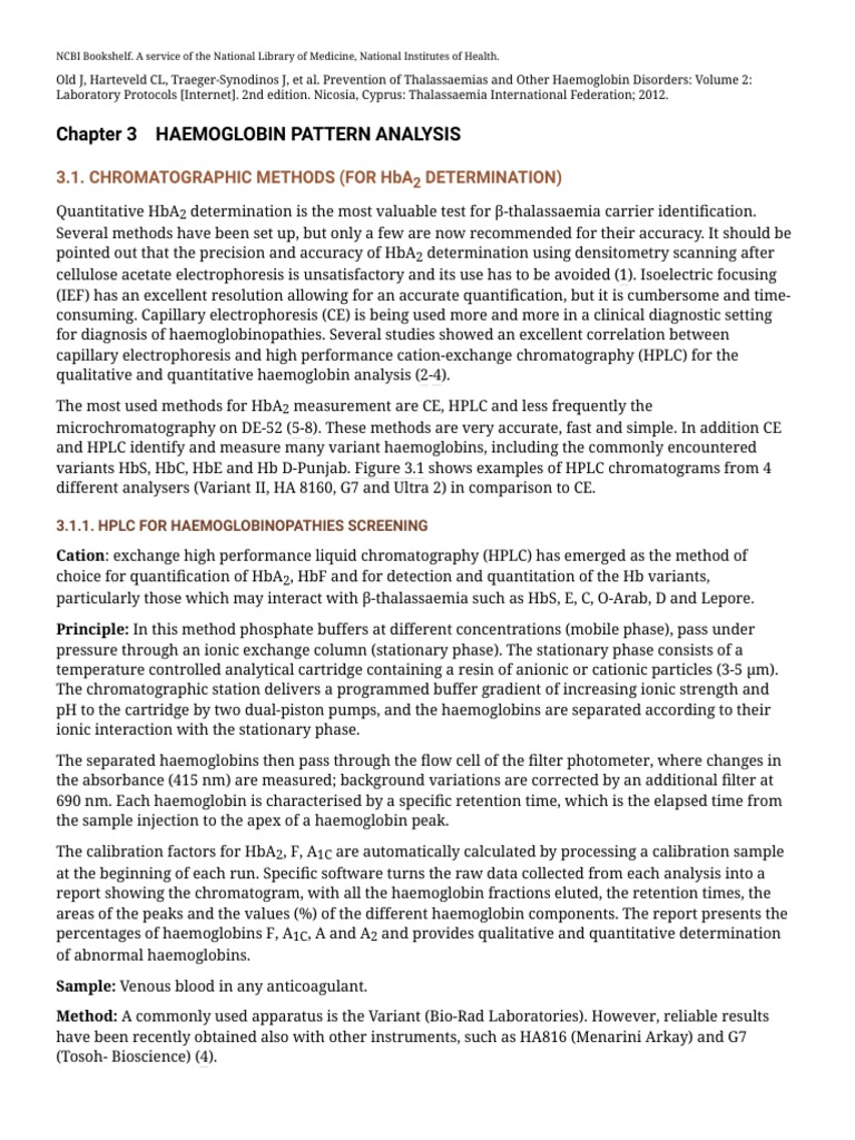 Chapter 3 Haemoglobin Pattern Analysis: 3.1. Chromatographic Methods (For Hba Determination ...