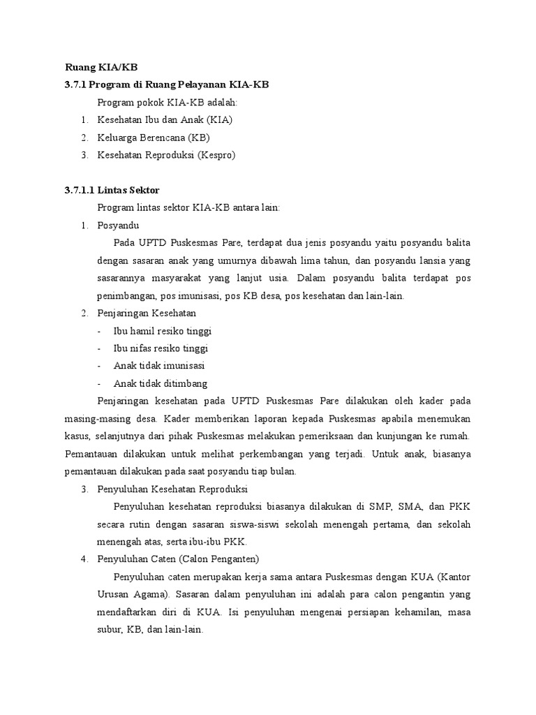 Program dan Pelayanan Ruang KIA-KB | PDF | Kesehatan Holistik