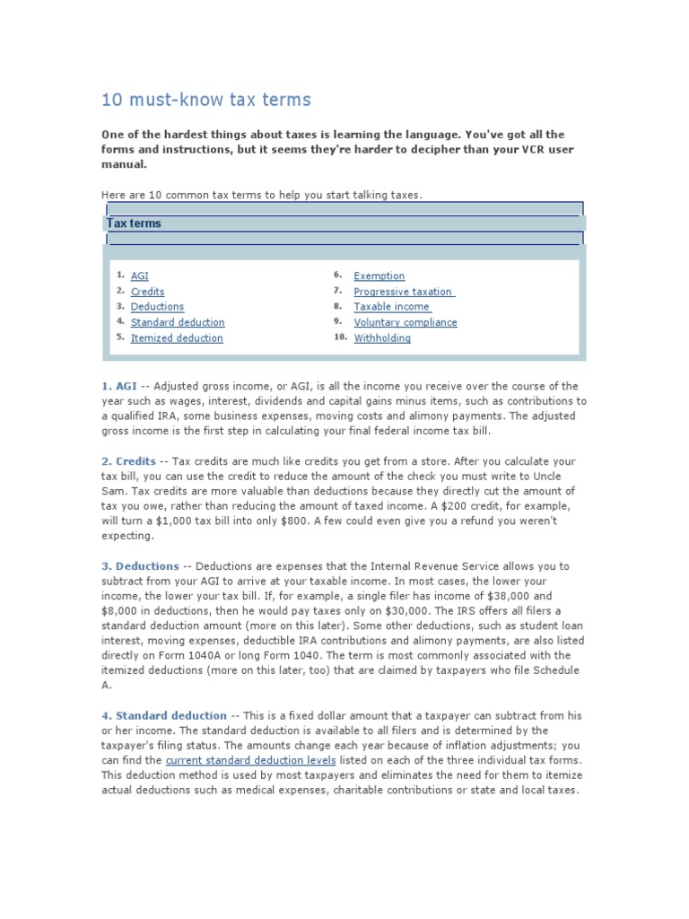 10 Tax Glossary | Download Free PDF | Taxation In The United States ...