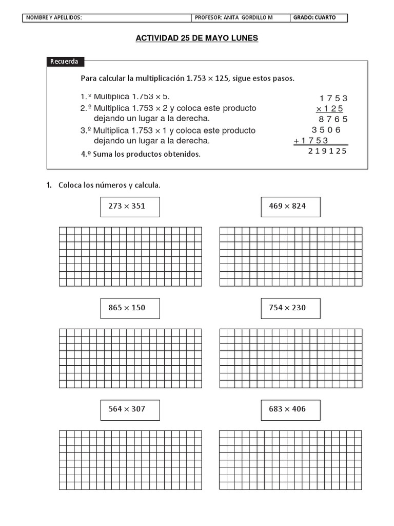 Matematicas Grado Cuarto PDF | PDF | Multiplicación | Notación