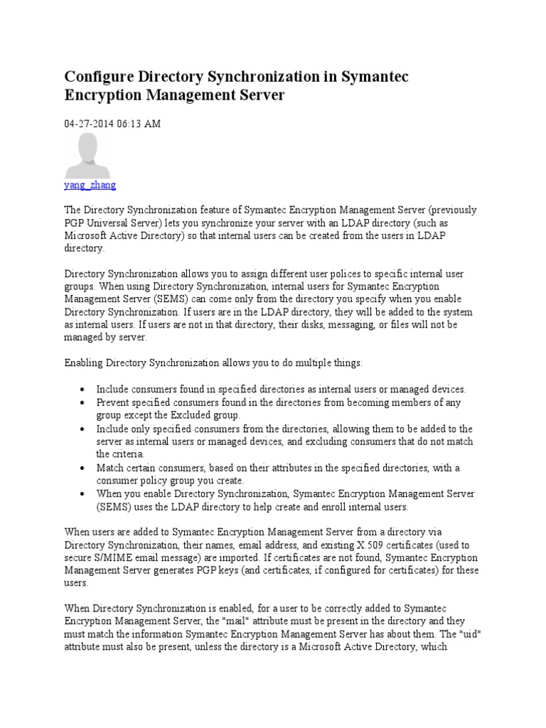 Configure Directory Synchronization in Symantec Encryption Management Server | PDF | Public Key ...