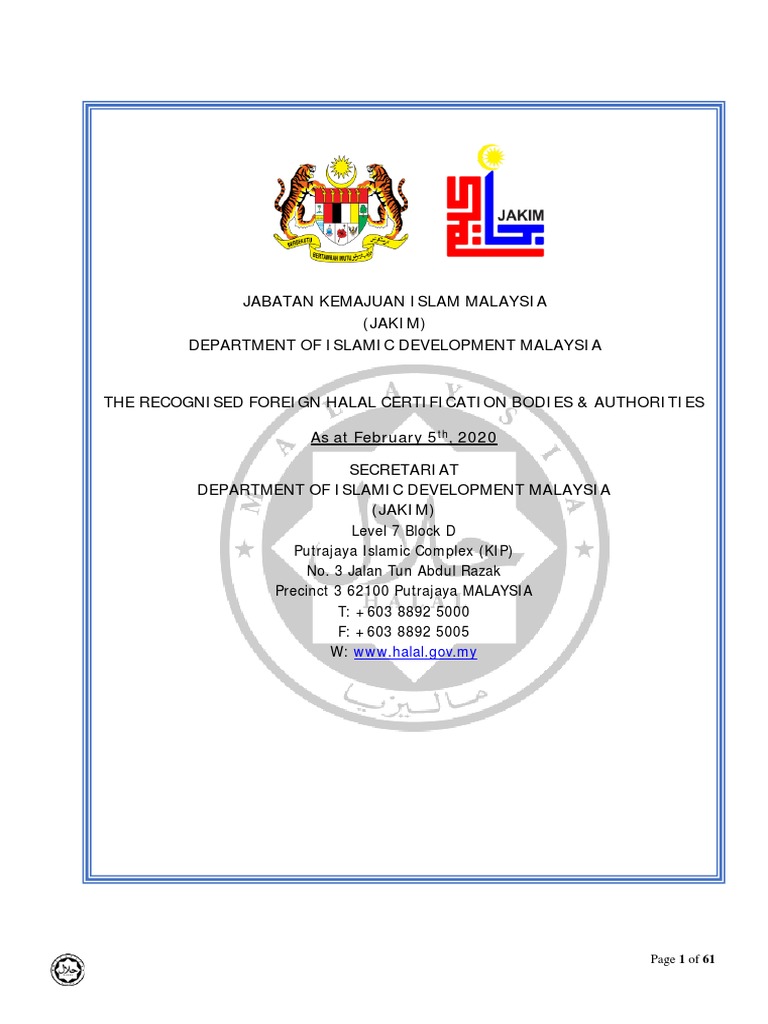 JAKIM Recognized Foreign Halal Bodies | PDF | Abrahamic Religions ...