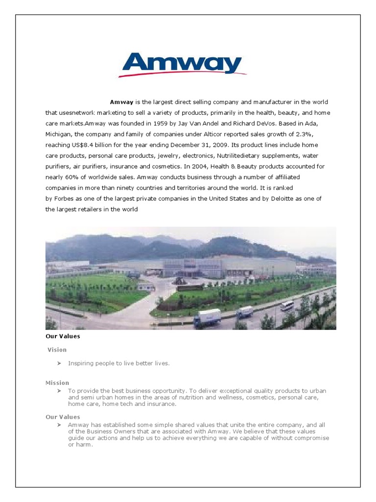 Amway Is The Largest Direct Selling Company and Manufacturer in The ...