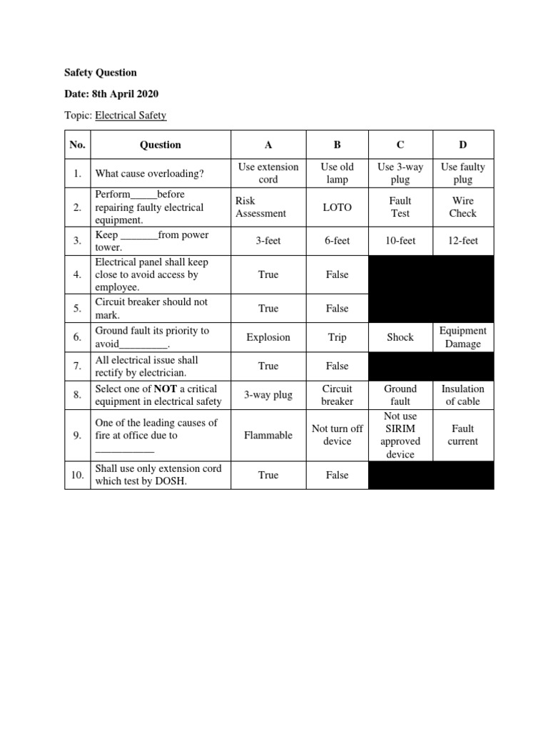 Safety Question Electric Safety | PDF