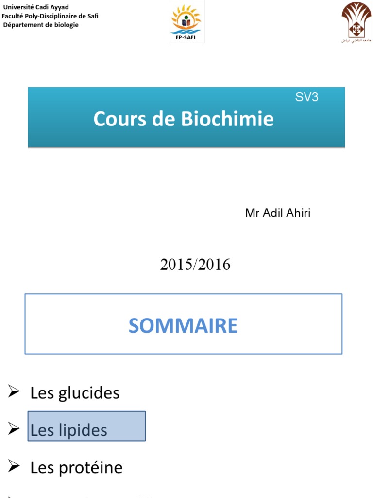 Cours Biochimie Lipides SV3 | PDF | Lipide | Acide gras
