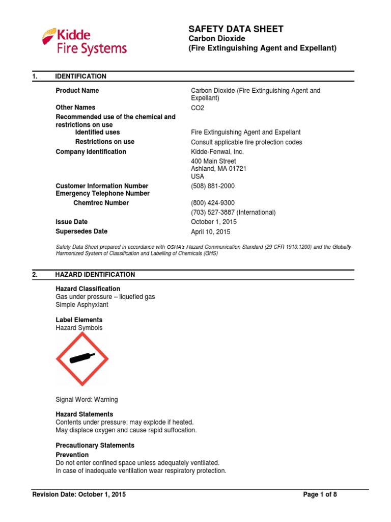Carbon Dioxide Safety Data Sheet | PDF | Toxicity | Carbon Dioxide