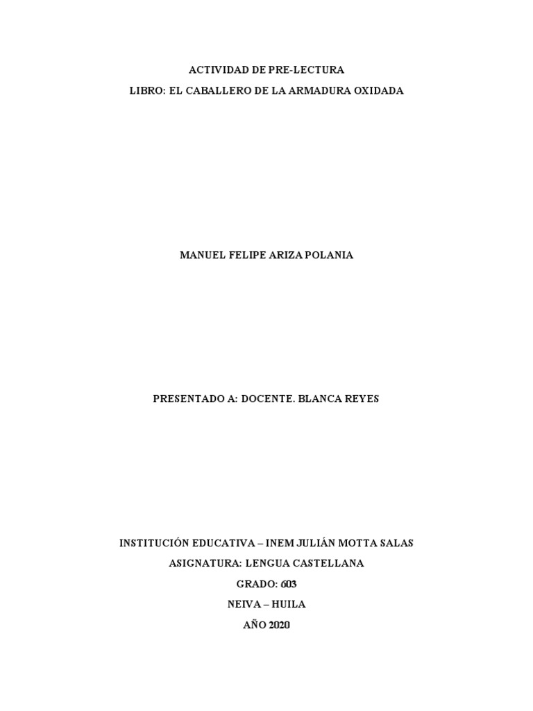 Trabajo - Libro El Caballero de La Armadura Oxidada - Felipe Ariza ...