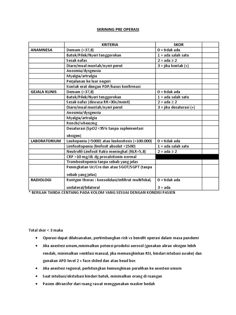 Skrining Pre Operasi | PDF
