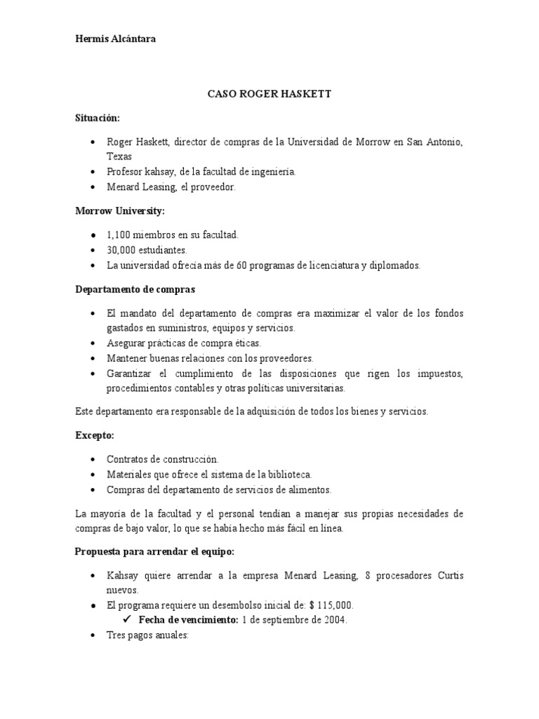 Caso Roger Haskett | PDF | Presupuesto | Economias