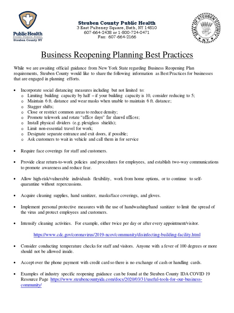 Steuben County Business Reopening Guide | PDF | Business