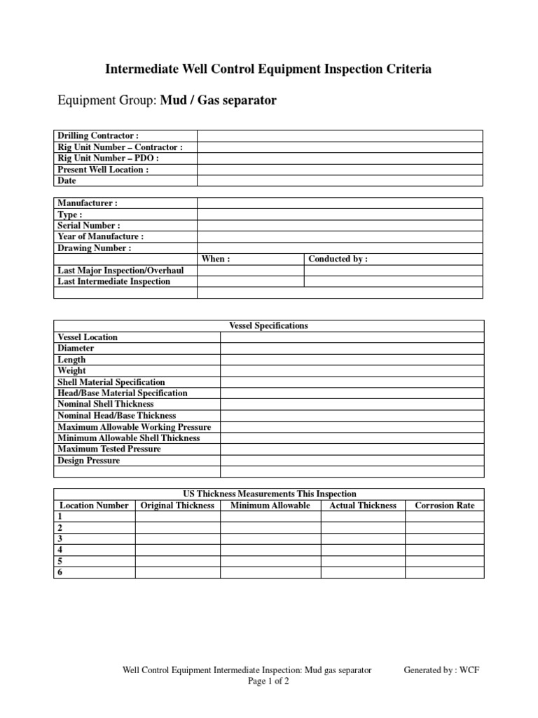 Intermediate Well Control Equipment Inspection Criteria: Equipment ...