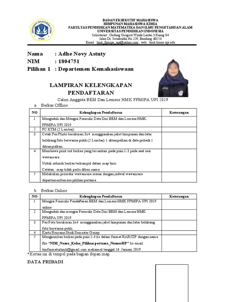 Formulir Data Diri Adhe | PDF