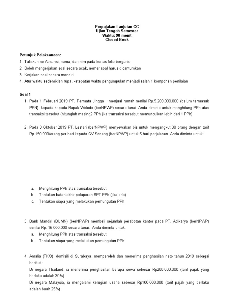 Soal UTS Perpajakan Lanjutan | PDF
