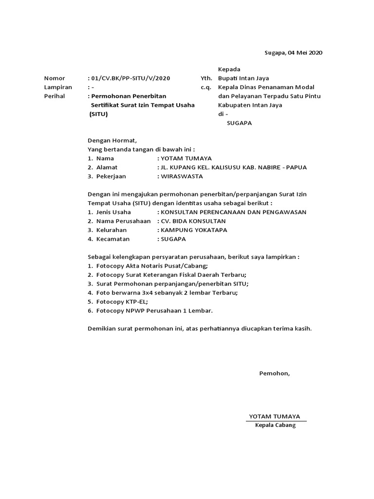 Contoh Surat Permohonan Situ | PDF