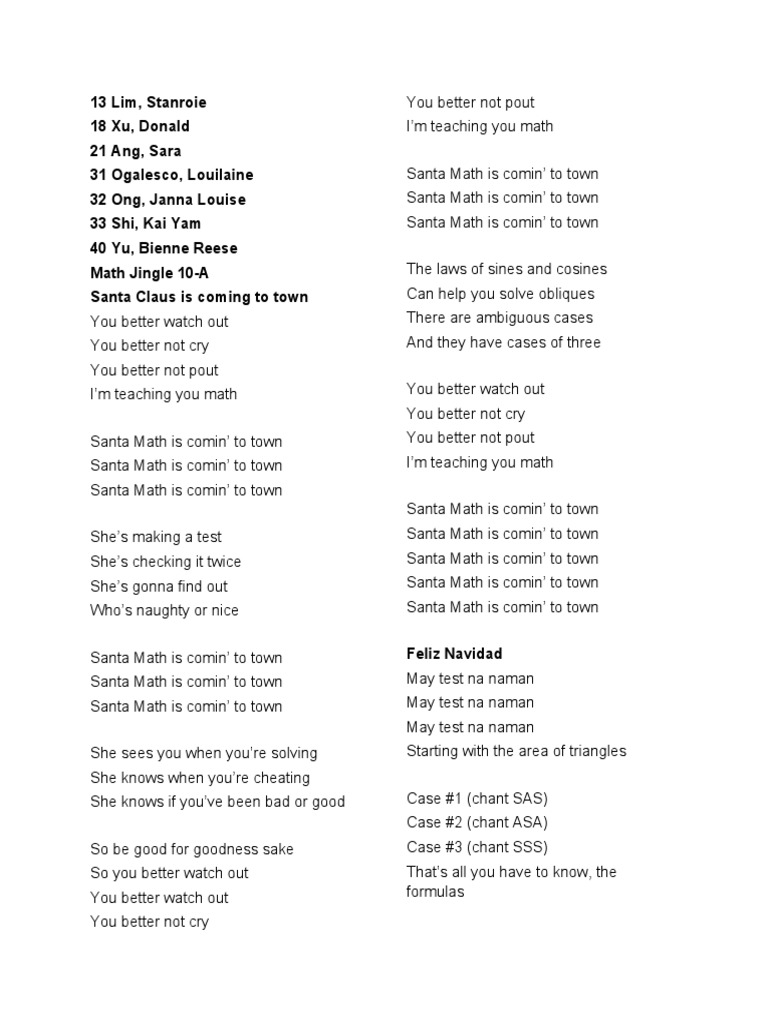 Math JIngle | PDF | Trigonometry | Triangle