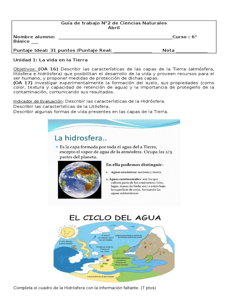 Guía de Ciencias Naturales 6° Básico | PDF | Tierra | Atmósfera de tierra