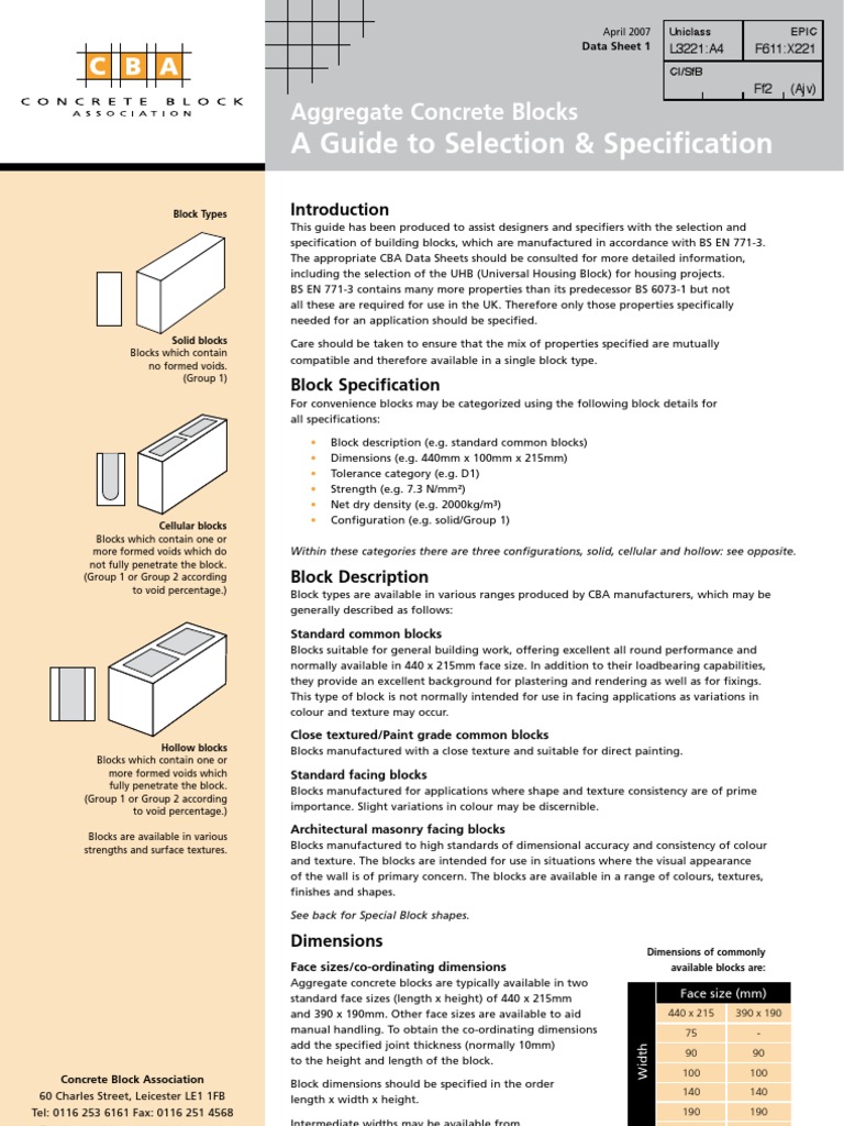 Datasheet On Concrete Blocks | PDF | Engineering Tolerance | Masonry