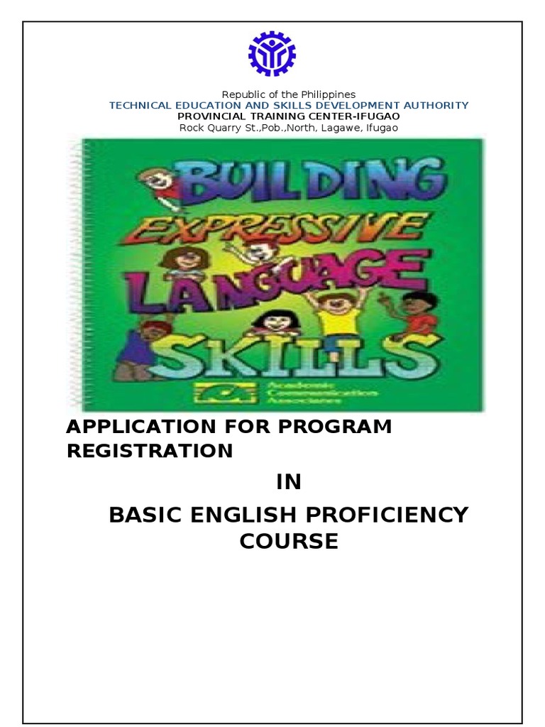 IN Basic English Proficiency Course: Application For Program ...