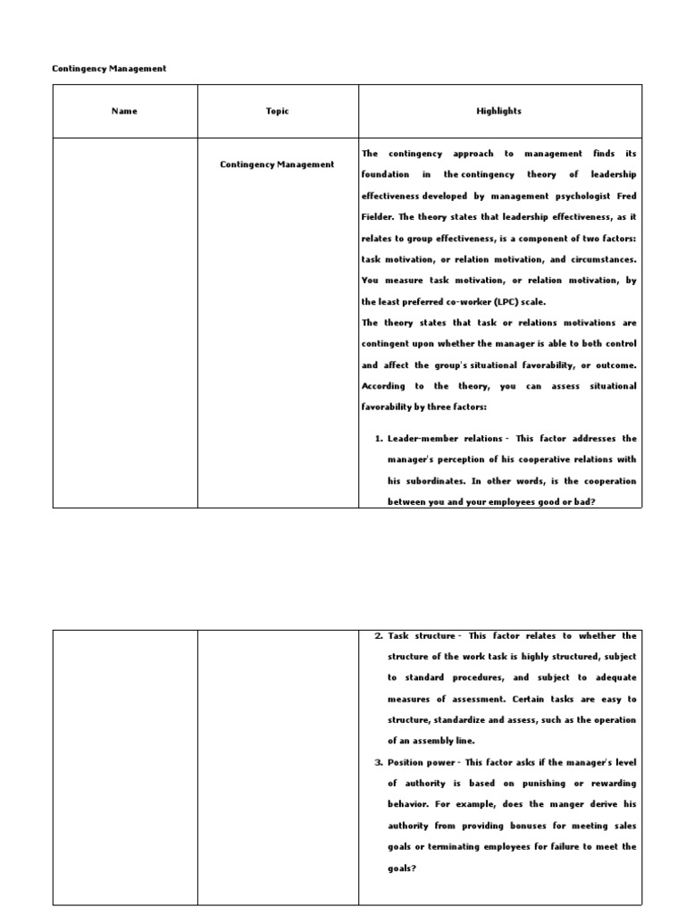 10 Contingency Management | PDF | Motivation | Motivational