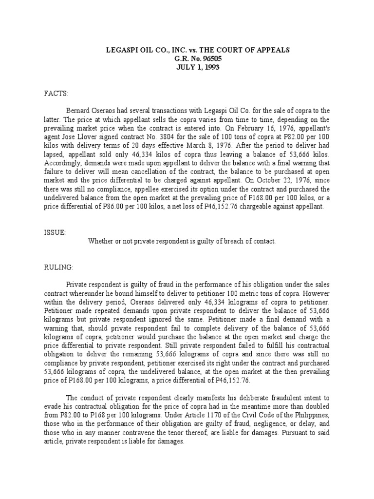 7 LEGASPI OIL CO., INC. vs. THE COURT OF APPEALS | PDF | Private Law ...