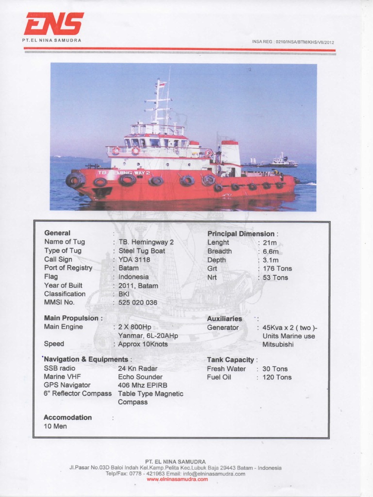 General: Name of Tug Tb. Hemingway 2 Steei Tug Boat | PDF