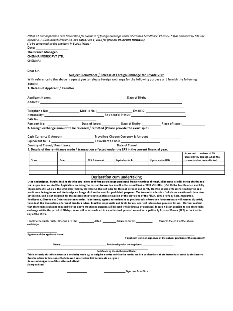 Declaration Cum Undertaking | PDF | Foreign Exchange Market | Remittance