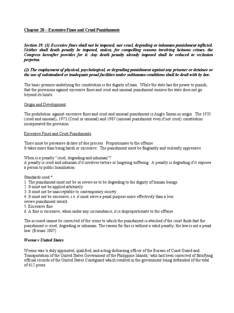 Chapter 20 - Excessive Fines and Cruel Punishments | PDF | Double ...