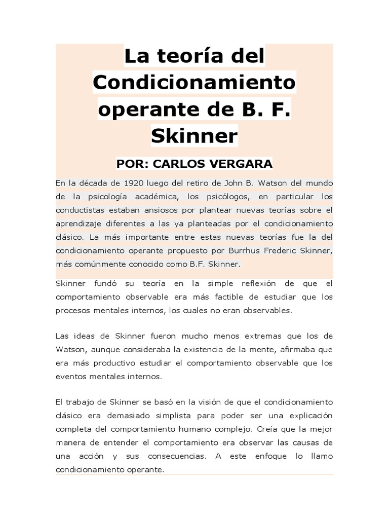Condicionamiento Operante Skinner Unidad I | PDF | Acción (filosofía) | Sicología