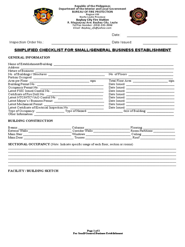 BFP Simplified Checklist | PDF | Fire Safety | Building Engineering
