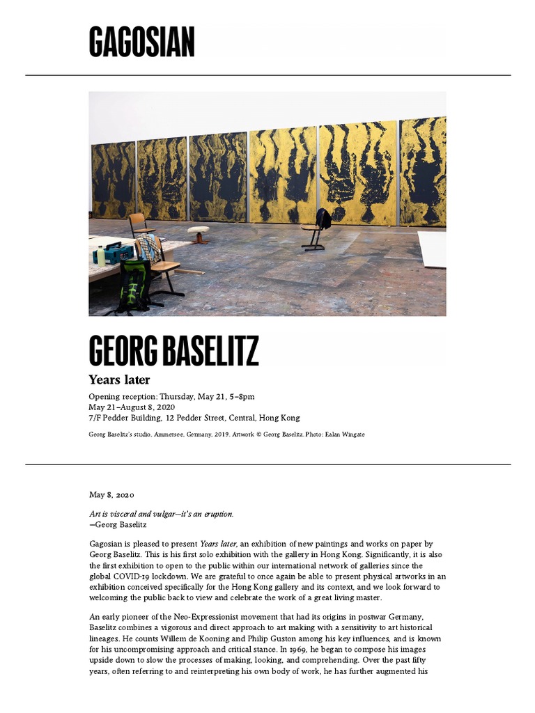 Years Later: Georg Baselitz's Studio, Ammersee, Germany, 2019. Artwork ...