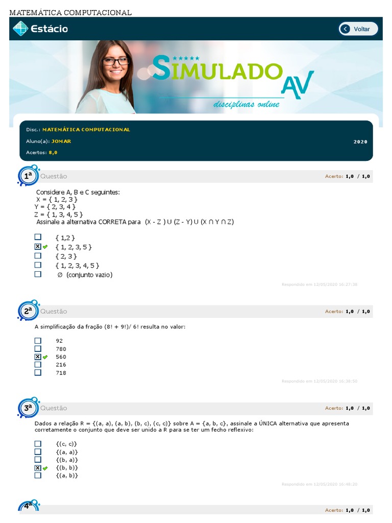 Resultados de um teste de Matemática Computacional | PDF | Argumento ...