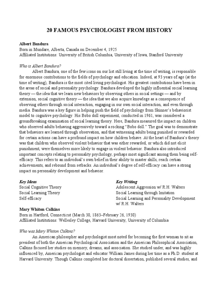 20 Famous Psychologist From History | PDF | Psychology | Behaviorism