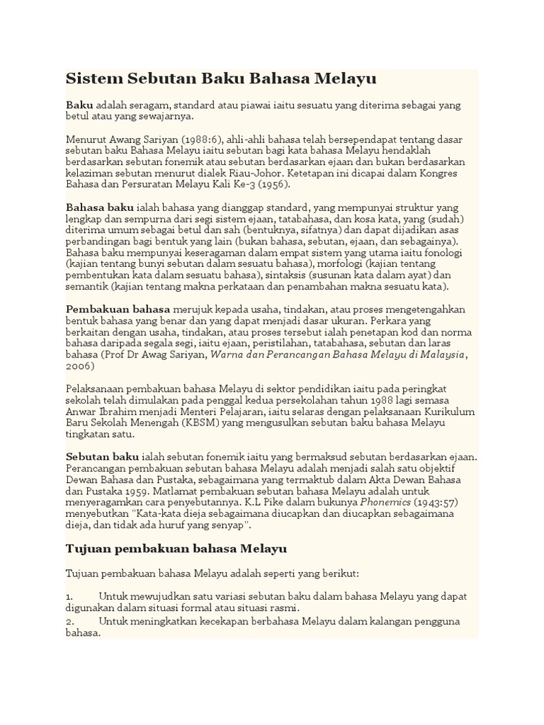 Suatu Sistem Sebutan Baku Bahasa Melayu | PDF | Karier & Perkembangan